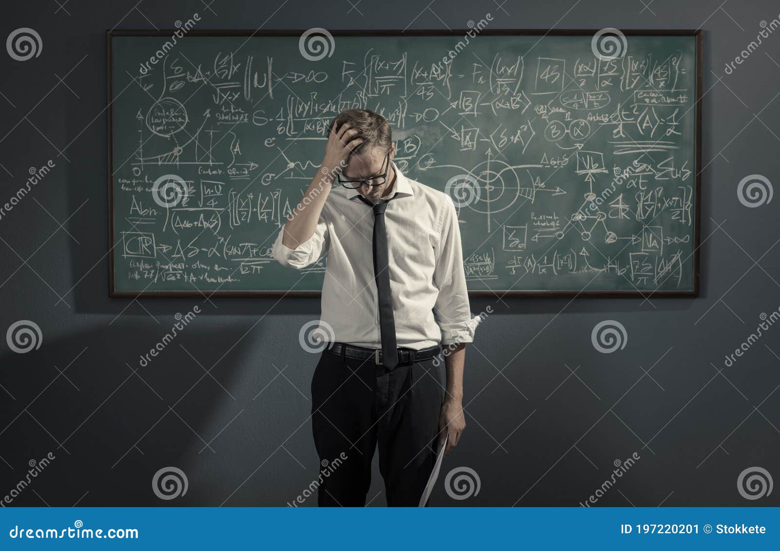 Math Student Standing in Front of the Chalkboard and Feeling Confused ...