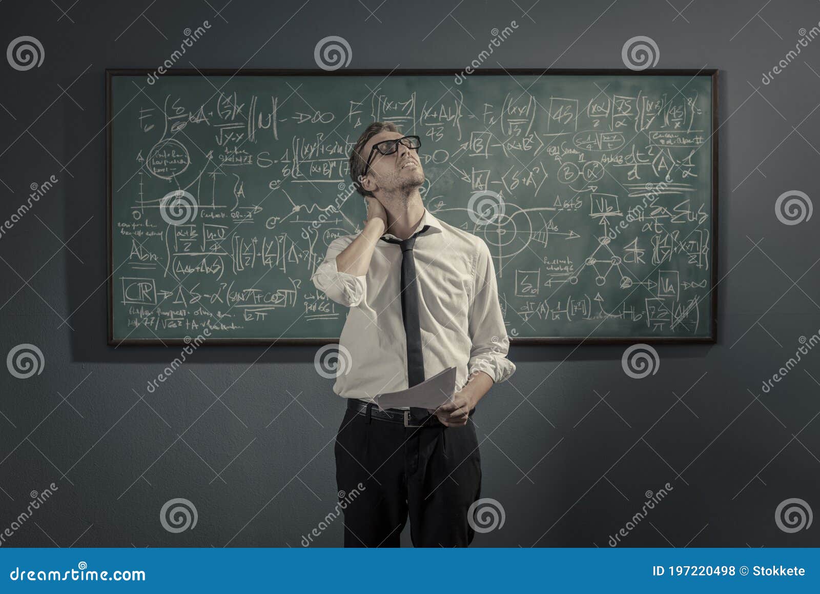 Math Student Standing in Front of the Chalkboard and Feeling Confused ...