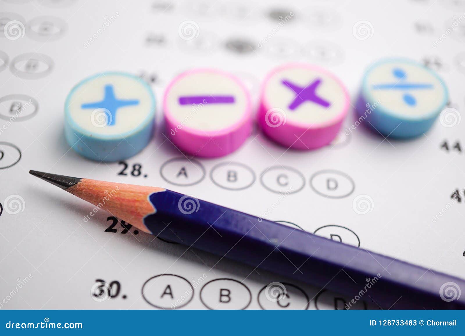 Math Symbol And Pencil On Answer Sheet Background : Education Study ...