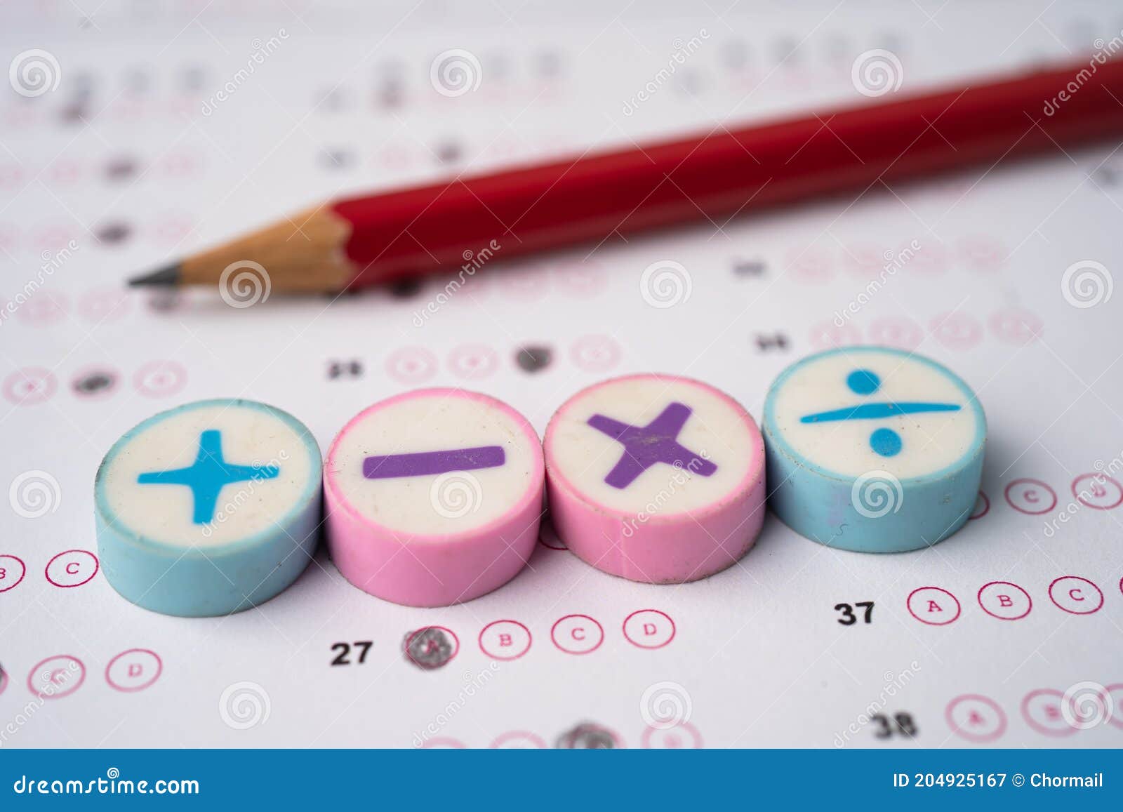 Math Symbol and Pencil on Answer Sheet Background; Education Study ...