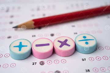 Math Symbol and Pencil on Answer Sheet Background; Education Study ...