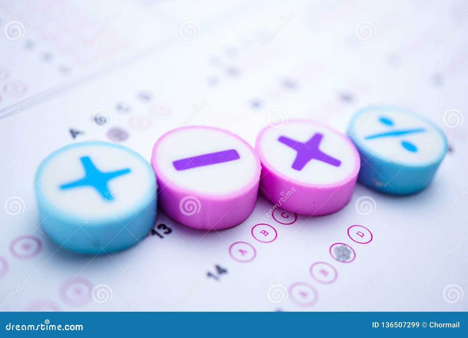Math Symbol And Pencil On Answer Sheet Background : Education Study ...