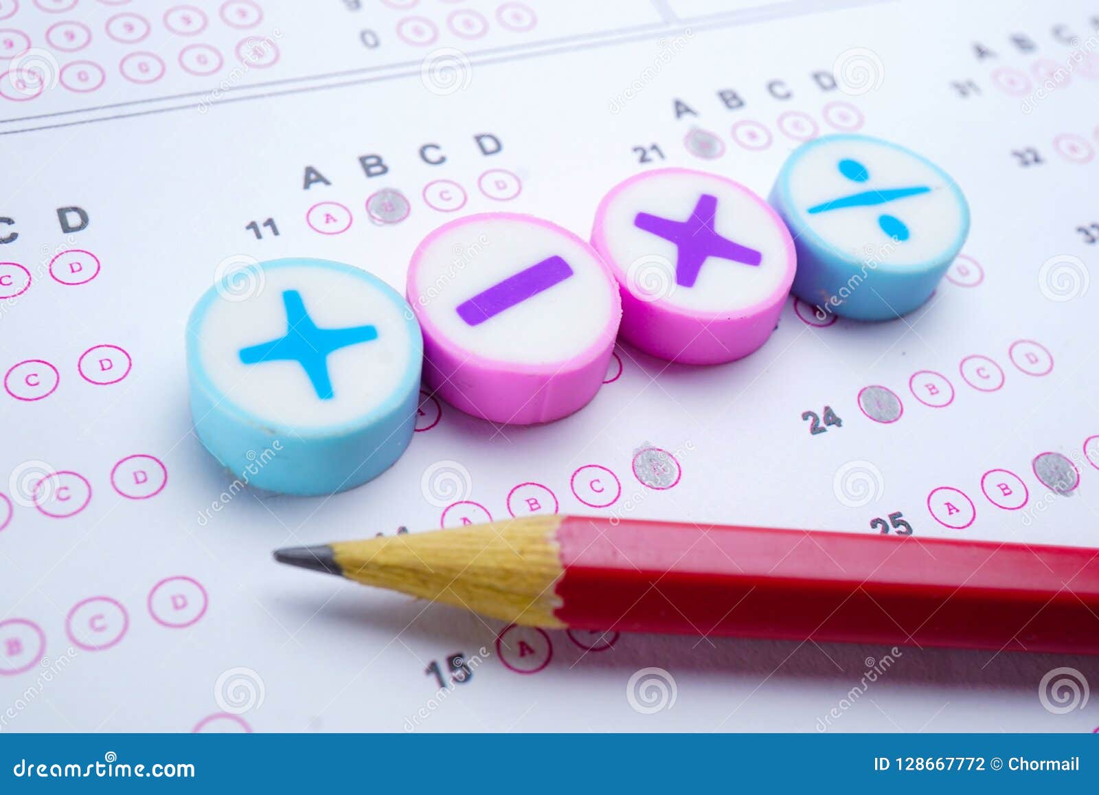 Math Symbol And Pencil On Answer Sheet Background : Education Study ...