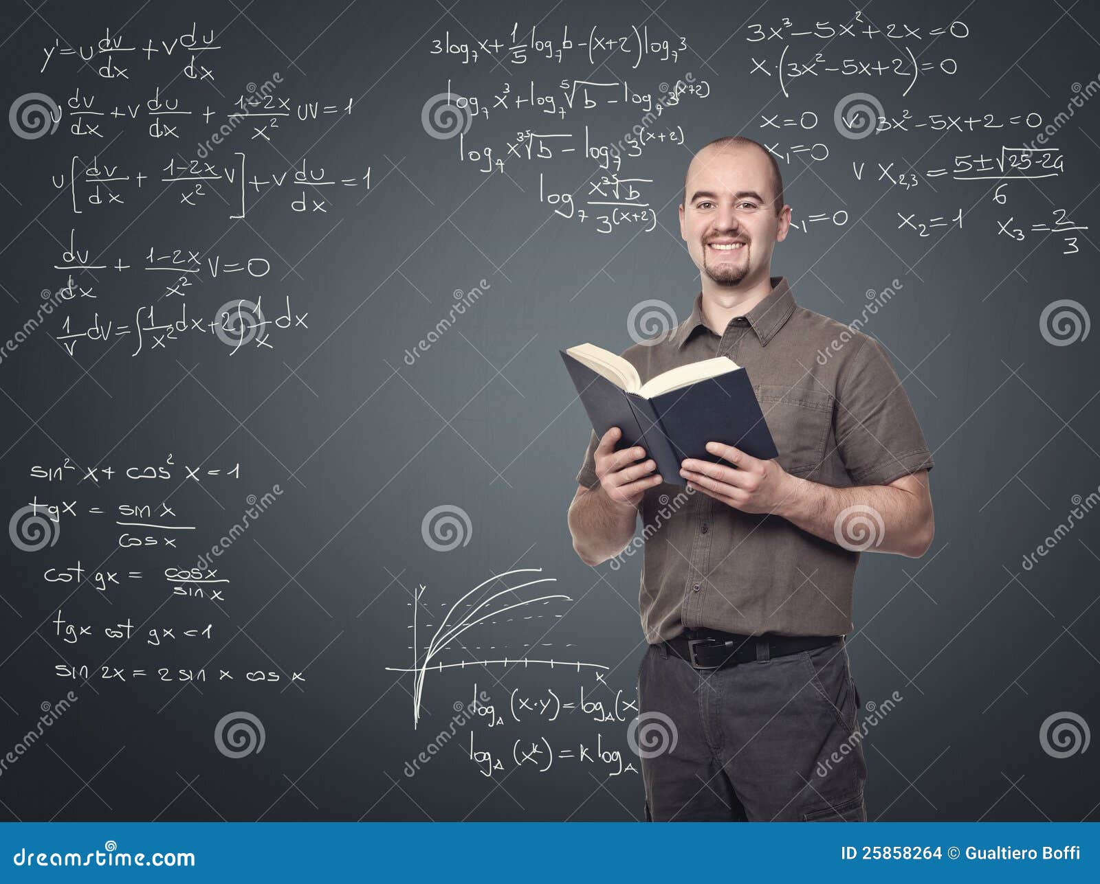 Math Teacher Writing Function, Equation Or Calculation On Blackboard In ... Math Teacher Writing Function, Equation Or Calculation On Blackboard In ...