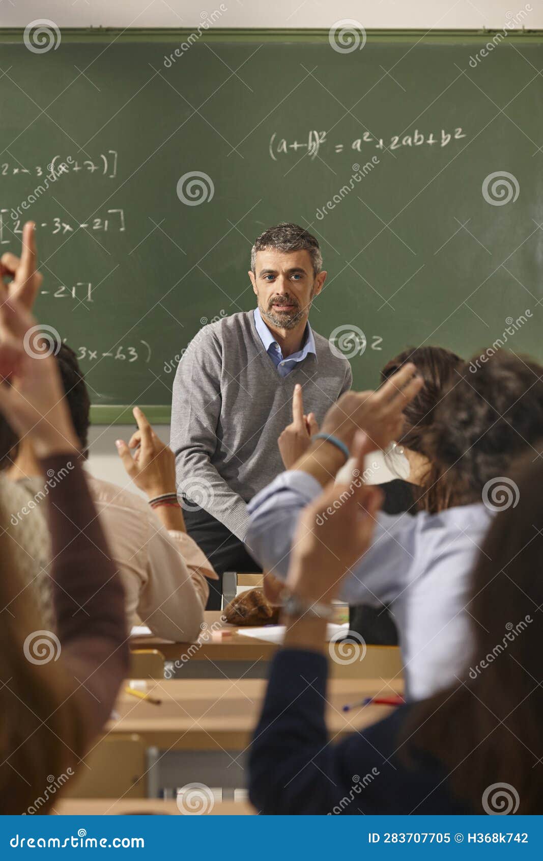 Math Teacher Giving Lessons. Classroom with Students. Elementary ...