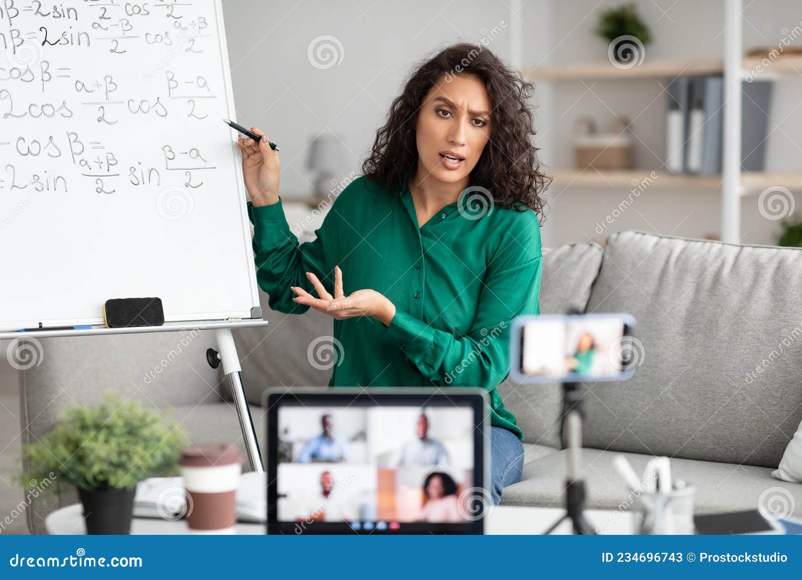 Math Teacher Giving Virtual Lecture To Students Stock Image - Image of ...
