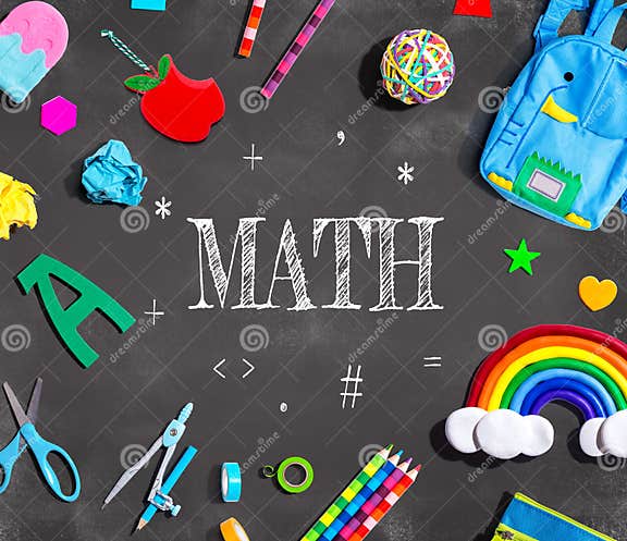 Math Theme with School Supplies on a Chalkboard Stock Image - Image of ...