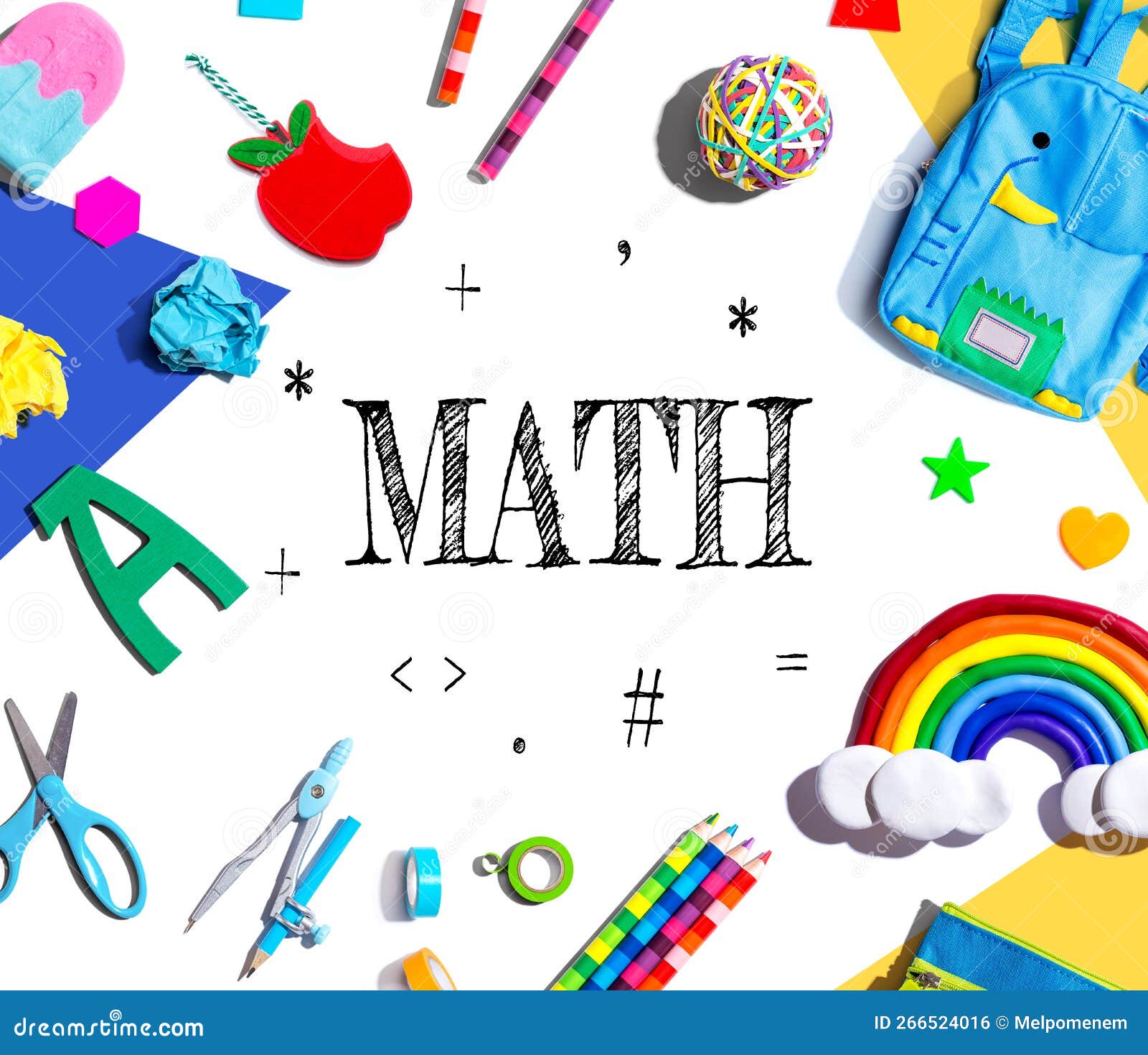 Math Theme with School Supplies - Flat Lay Stock Photo - Image of ...