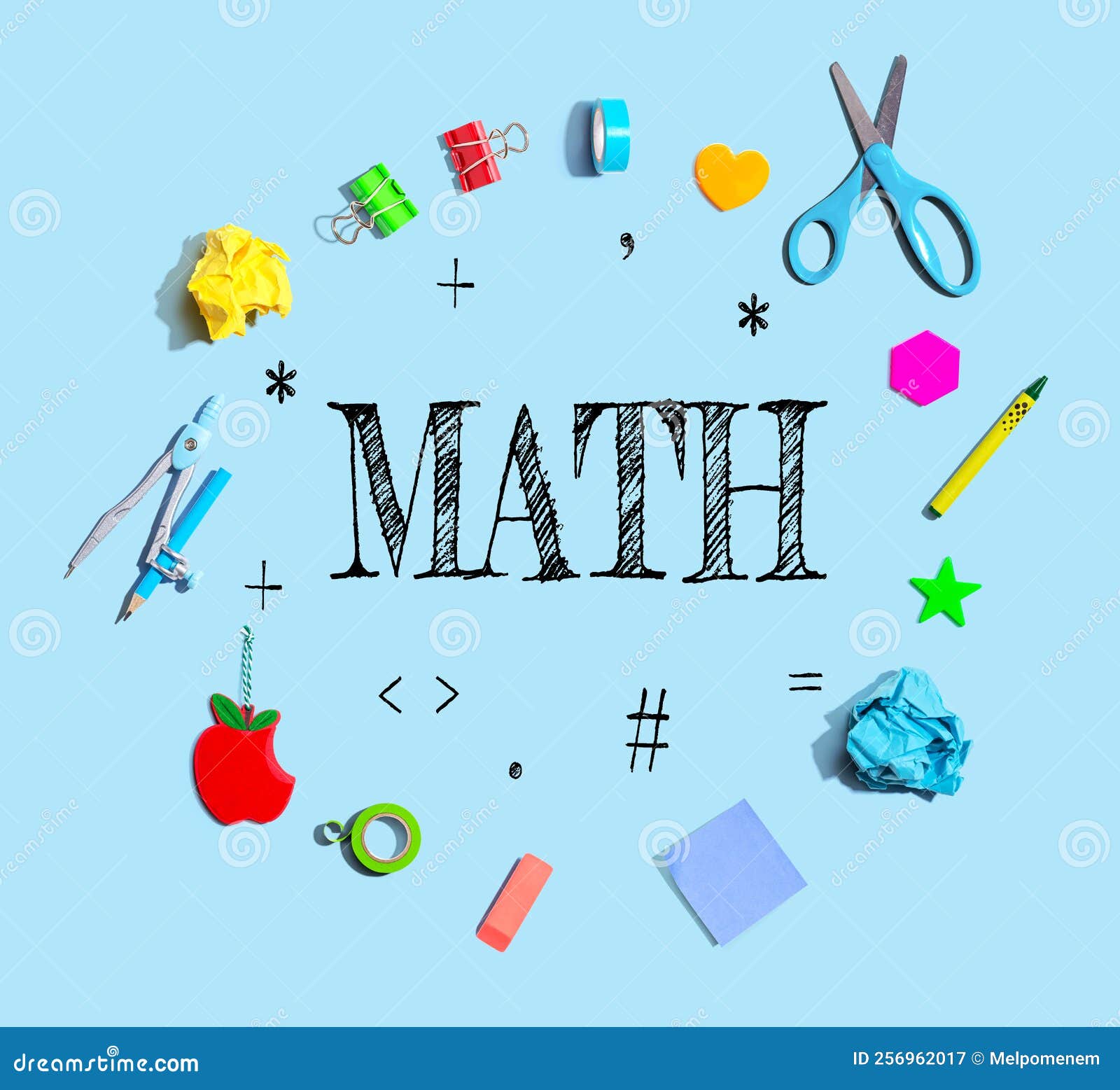 Math Theme with School Supplies - Flat Lay Stock Image - Image of math ...