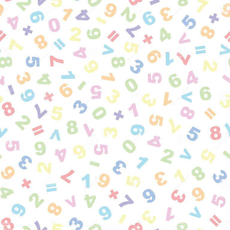 Math Themed Seamless Vector Pattern, Pastel Numbers and Arithmetic ...