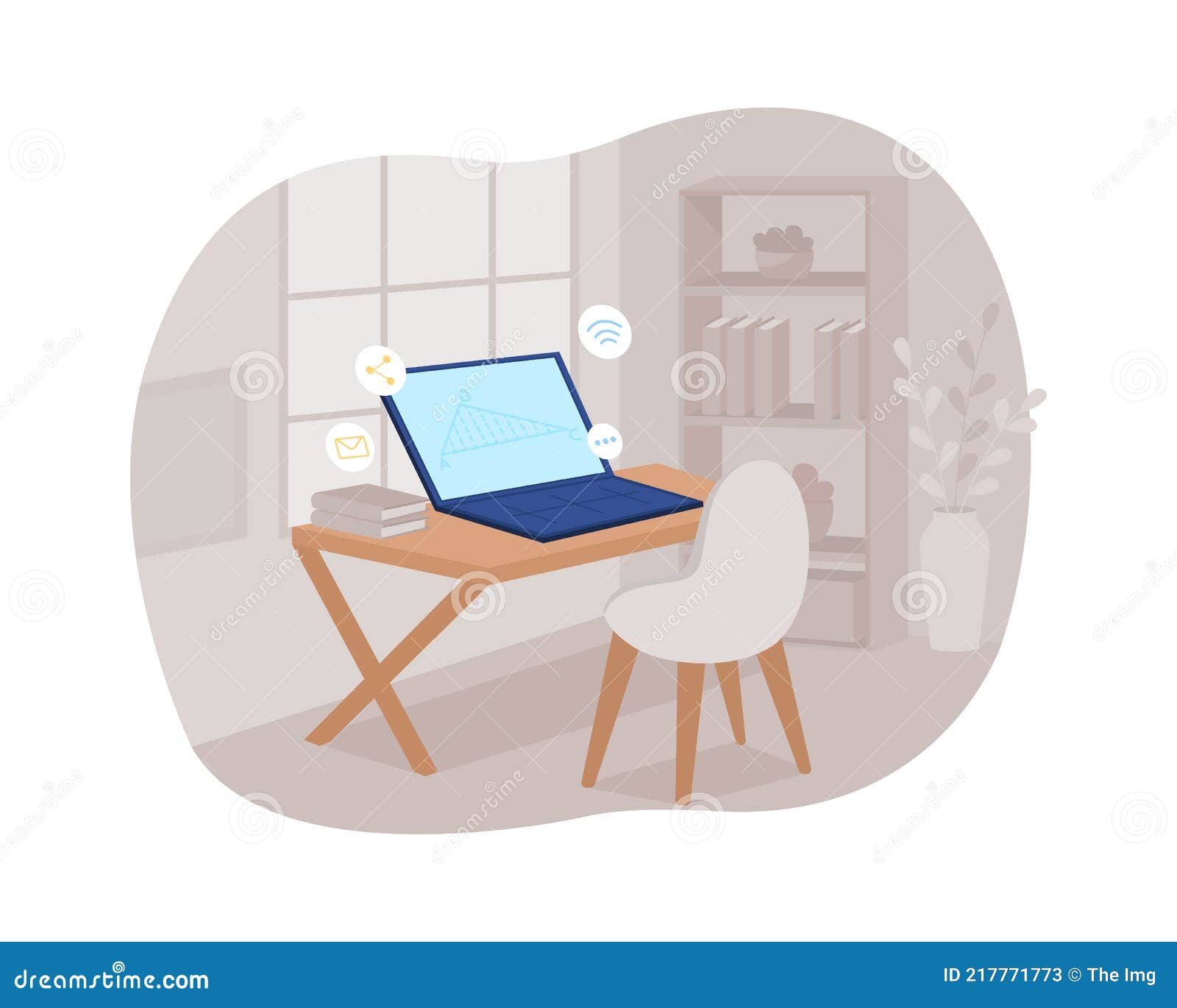 Laptop, Workstation And Notice Board Vector Illustration ...