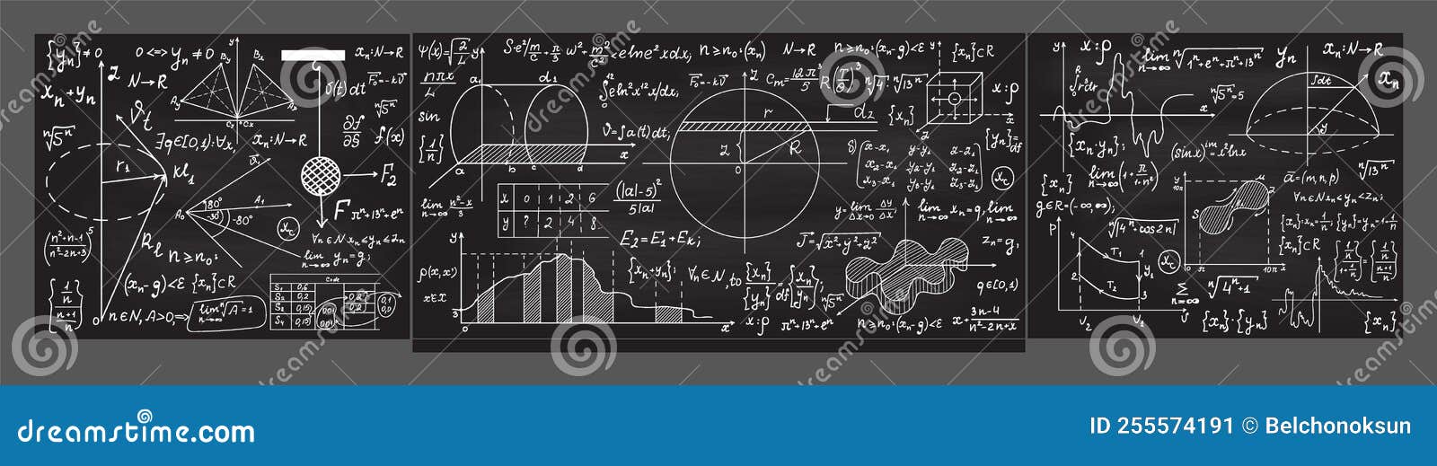 Math Vector Blackboard with Handwritten Math and Physics Formulas Stock ...