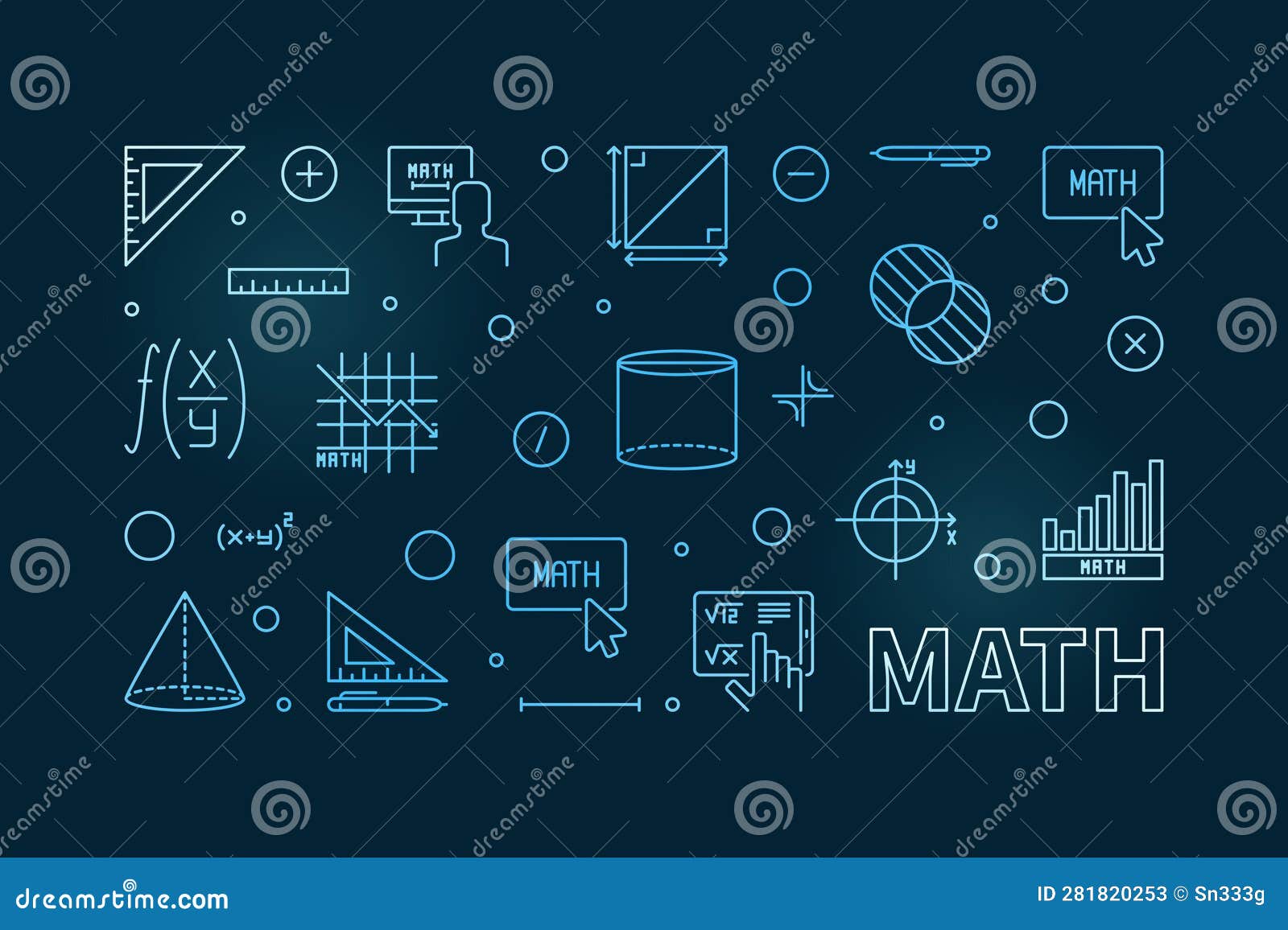 Math Vector Concept Blue Banner. Math Horizontal Modern Illustration in ...
