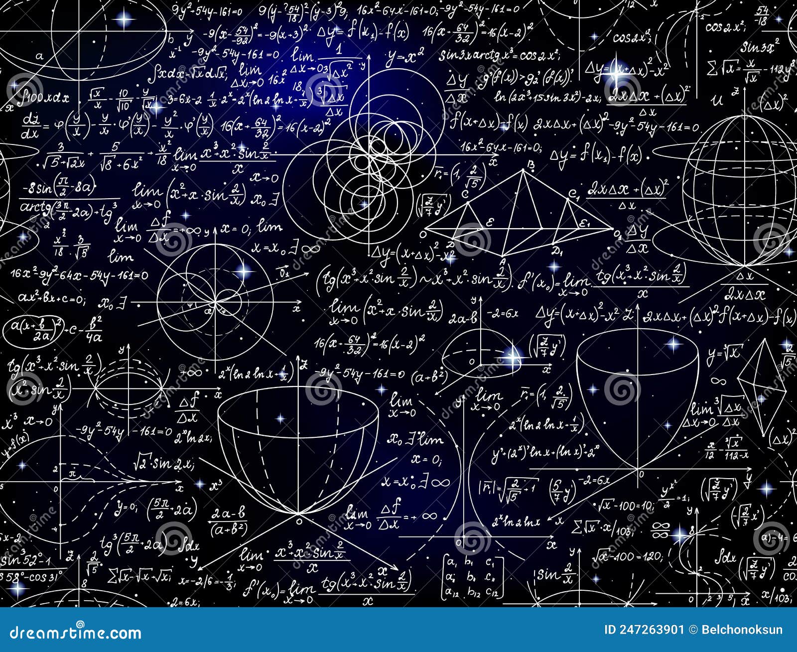 Math Vector Endless Seamless Pattern with Formulas, Figures and ...