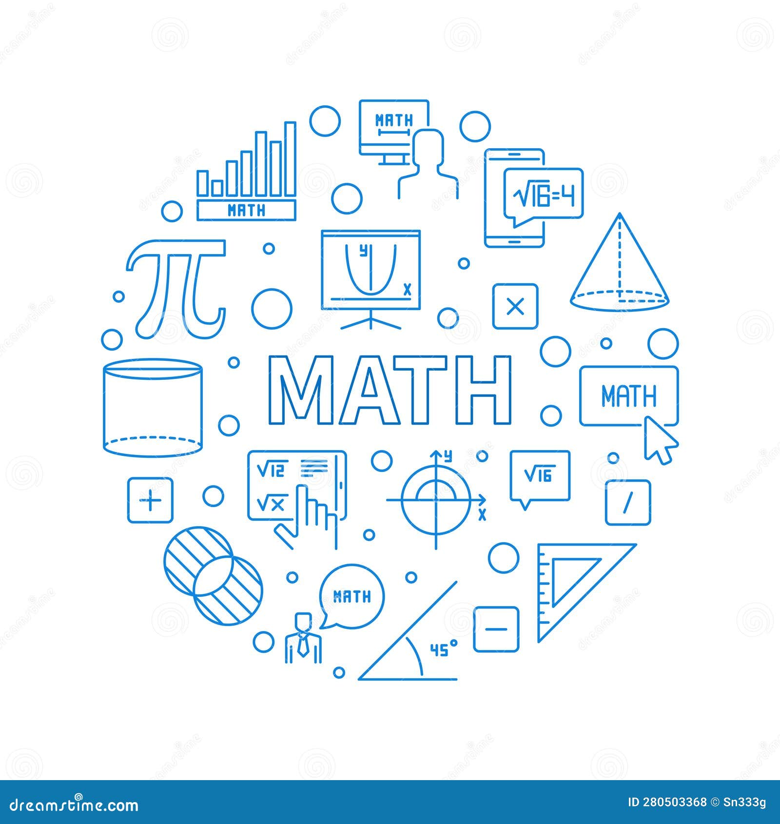 Math Vector Outline Round Banner. Mathematics Simple Blue Illustration ...