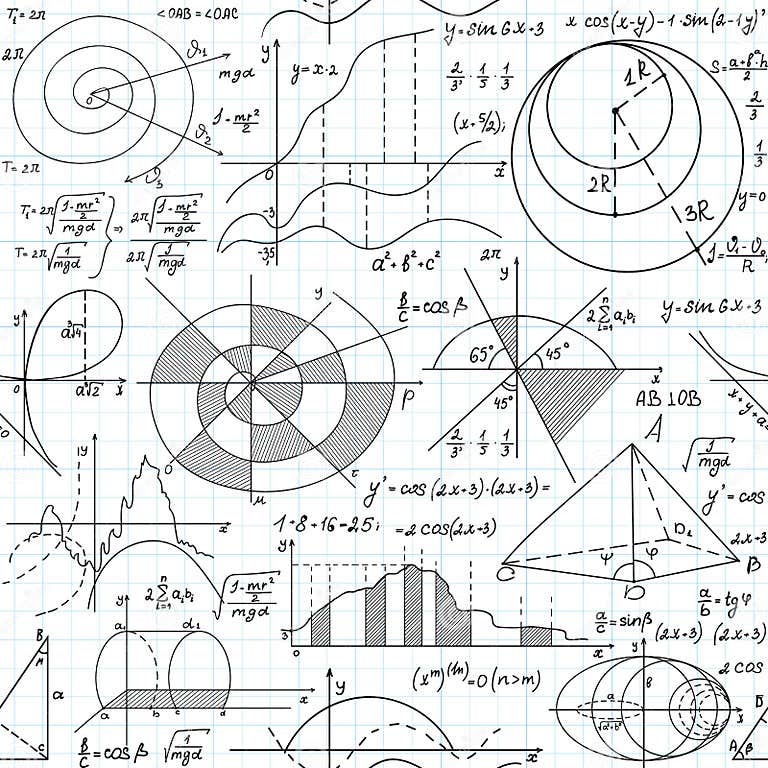 Math Vector Seamless Pattern with Formulas, Figures and Equations ...