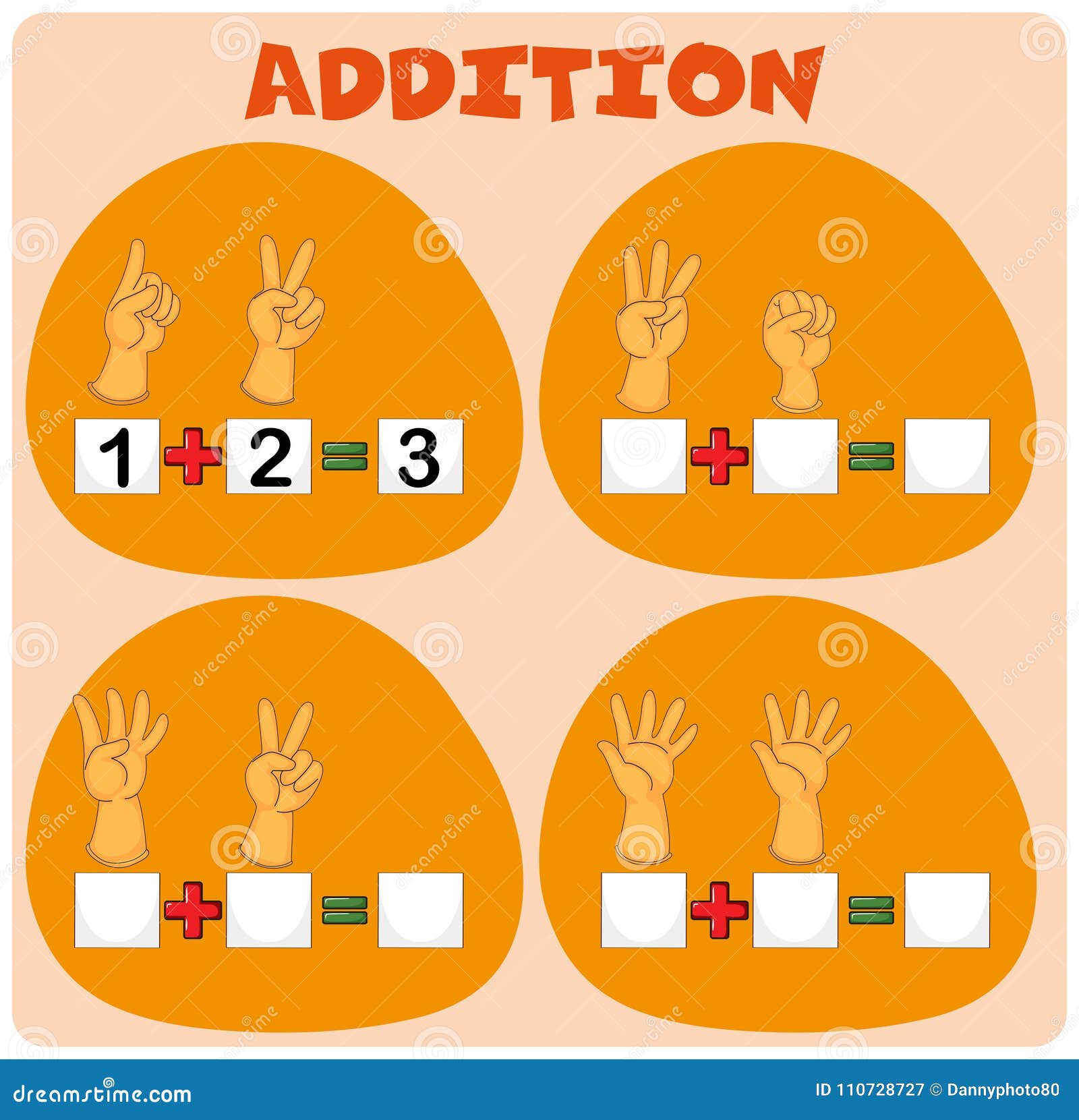 Math Worksheet with Adding Fingers Stock Vector - Illustration of paper ...