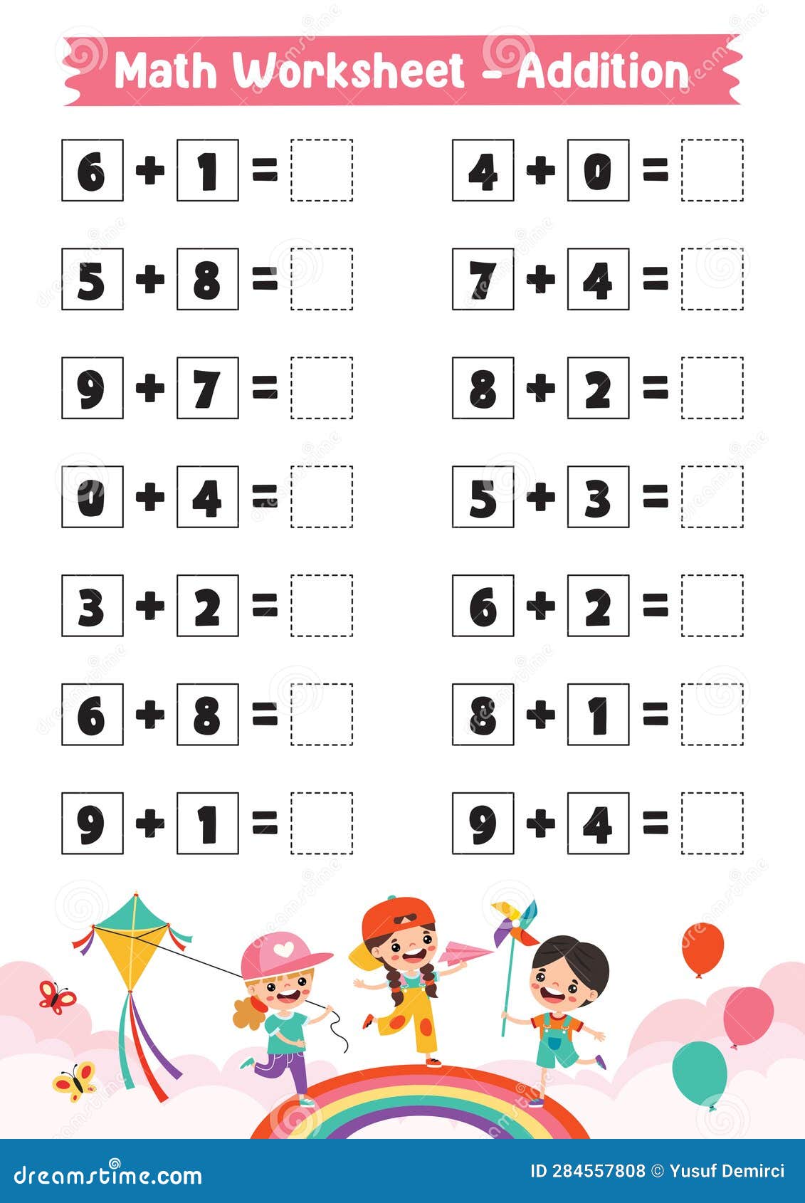 Math Worksheet Design for Kids Stock Illustration - Illustration of ...
