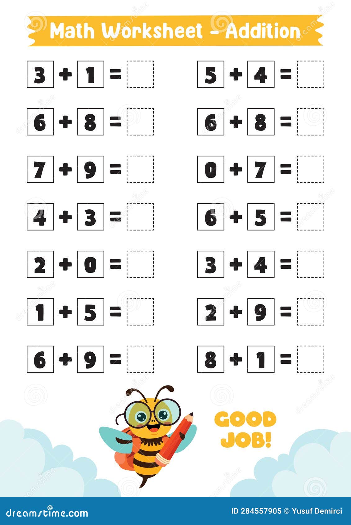 Math Worksheet Design for Kids Stock Illustration - Illustration of ...