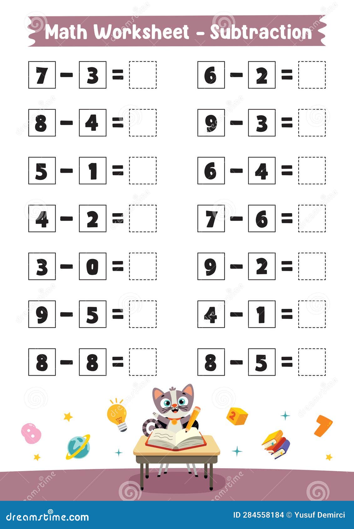 Math Worksheet Design for Kids Stock Illustration - Illustration of ...