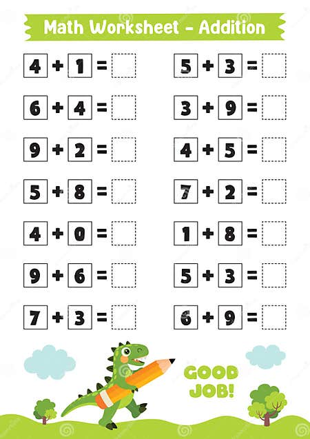 Math Worksheet Design for Kids Stock Illustration - Illustration of ...
