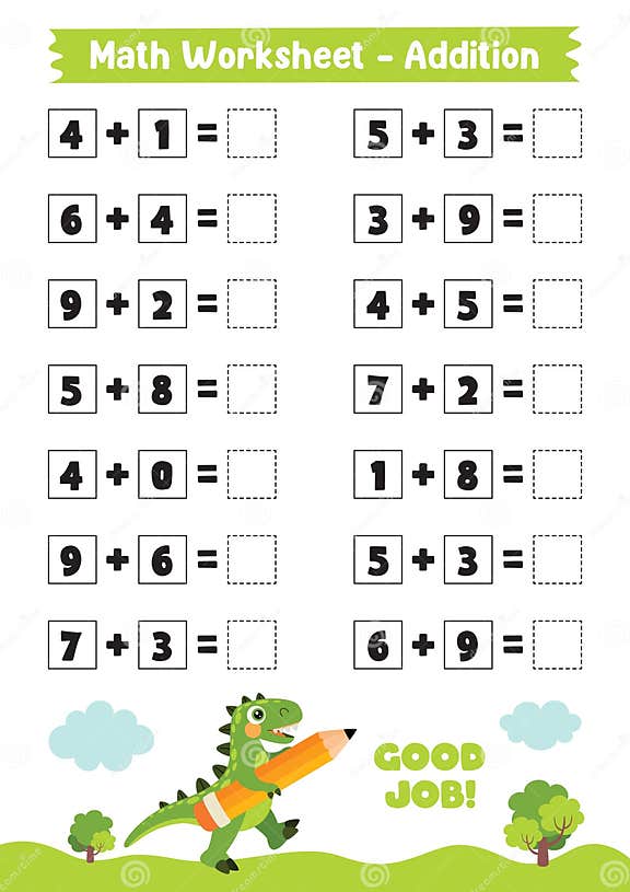 Math Worksheet Design for Kids Stock Illustration - Illustration of ...
