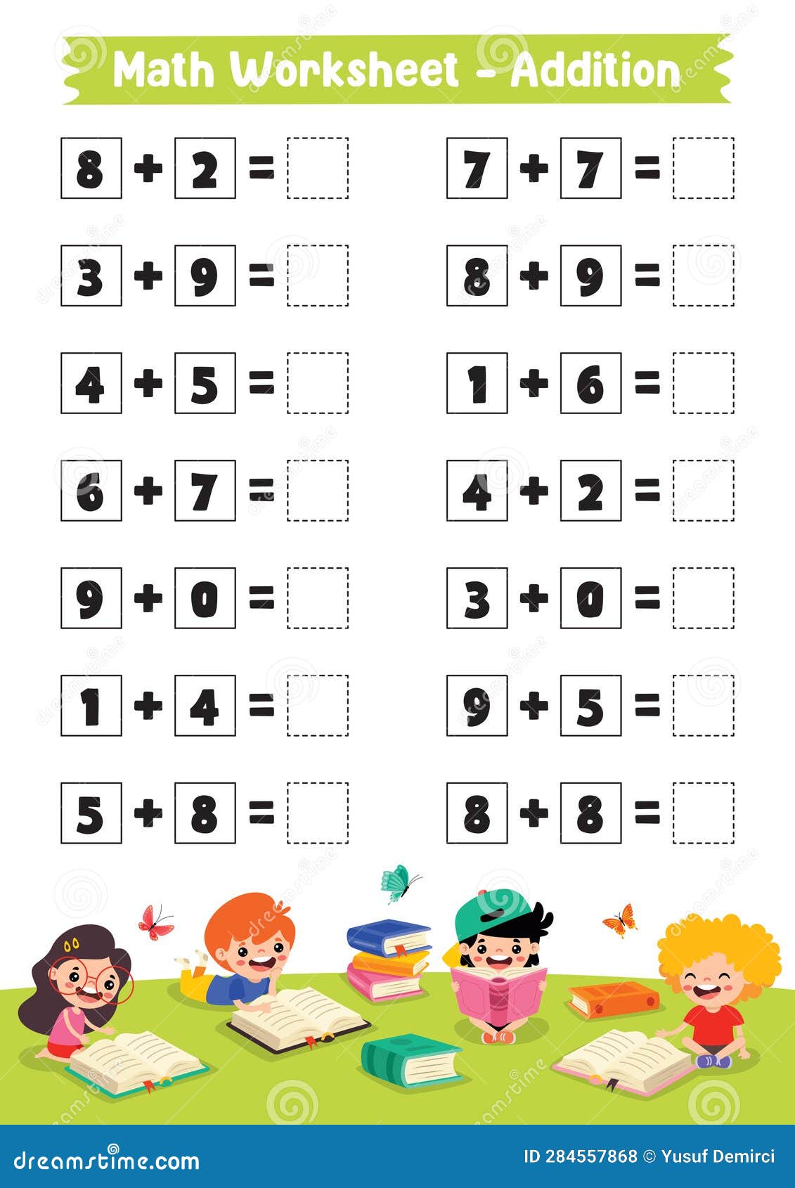 Math Worksheet Design for Kids Stock Illustration - Illustration of ...