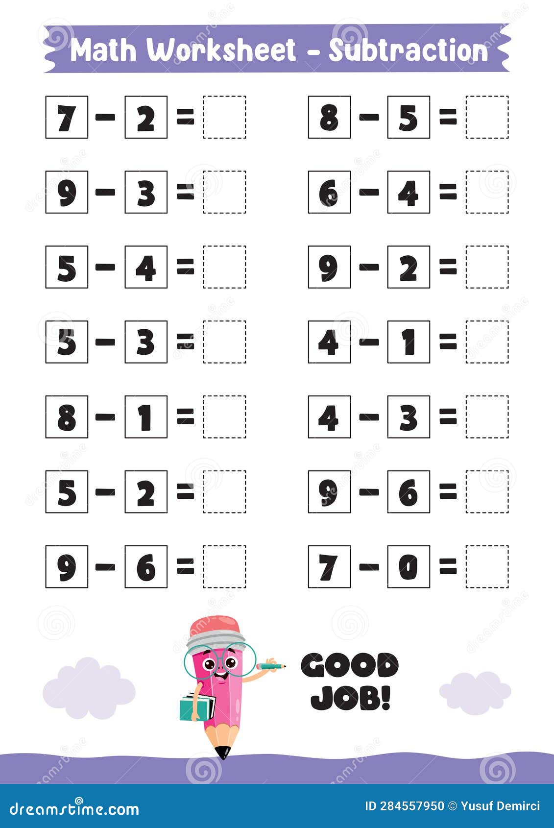 Math Worksheet Design for Kids Stock Illustration - Illustration of ...