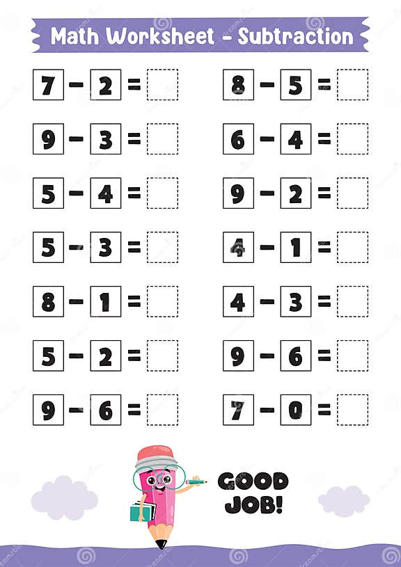 Math Worksheet Design for Kids Stock Illustration - Illustration of ...