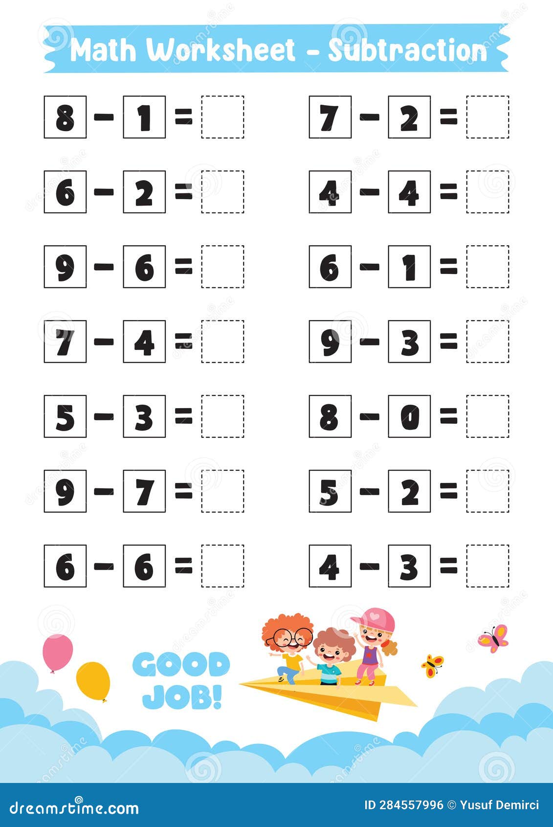 Math Worksheet Design for Kids Stock Illustration - Illustration of ...