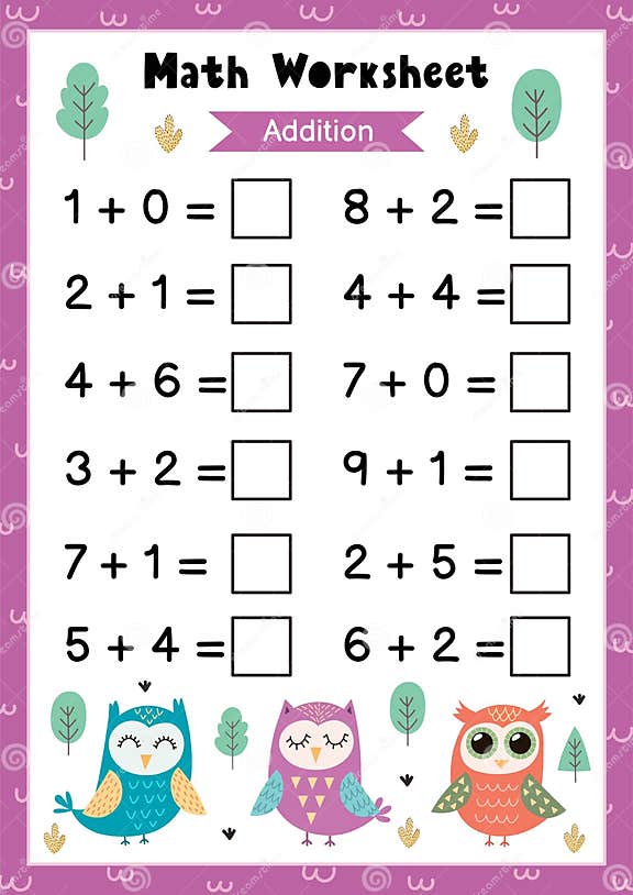 Math Worksheet for Kids. Addition Stock Vector - Illustration of ...