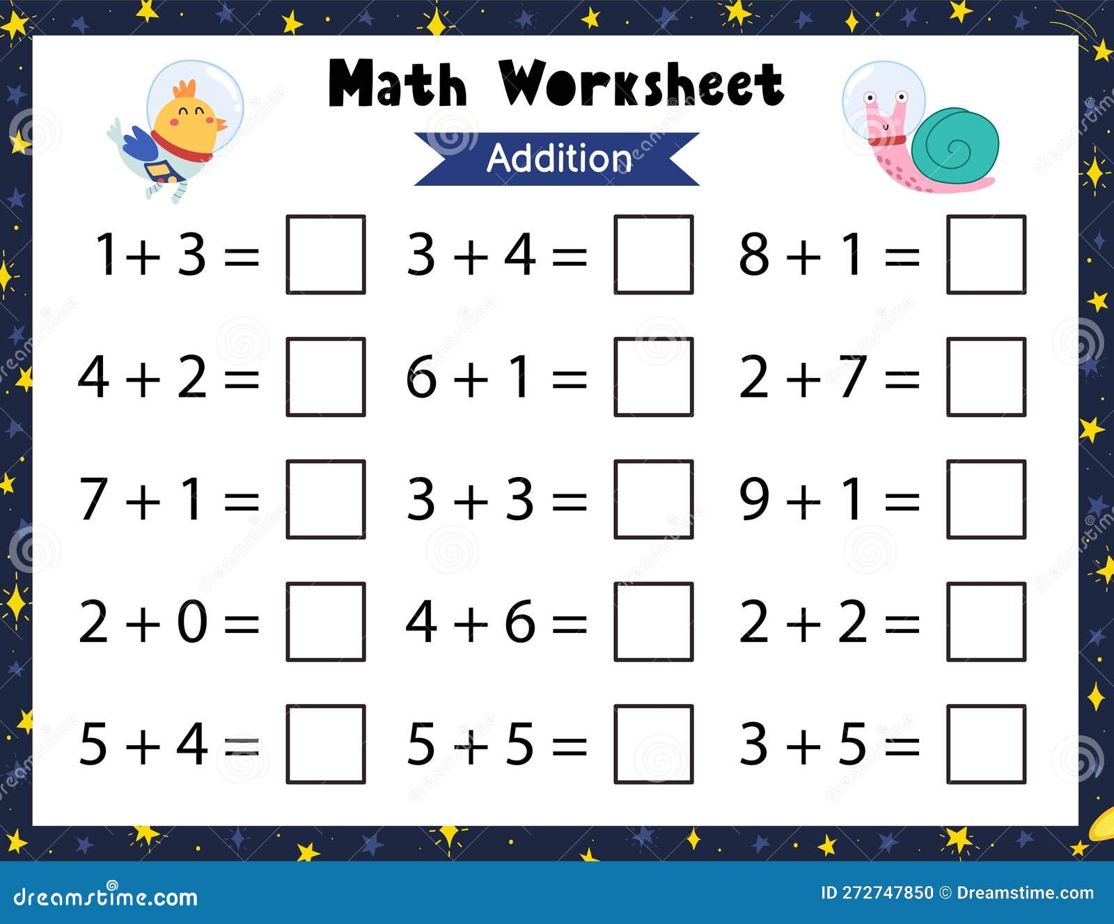 Math Worksheet for Kids. Addition and Subtraction Stock Vector ...
