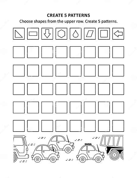 Math Worksheet for Kids with Patterns and Shapes Stock Vector ...