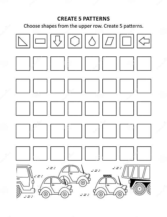 Math Worksheet for Kids with Patterns and Shapes Stock Vector ...