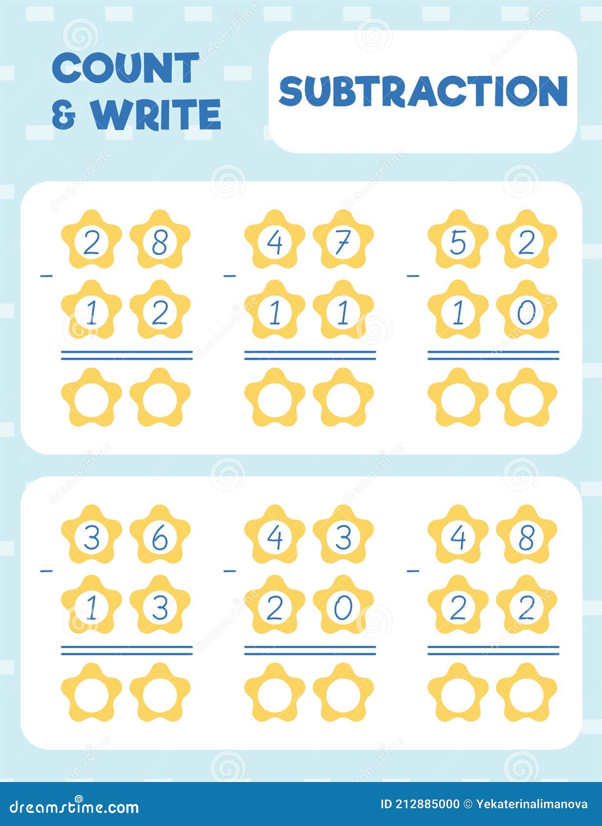 Double digit subtraction. stock vector. Illustration of number - 212885000