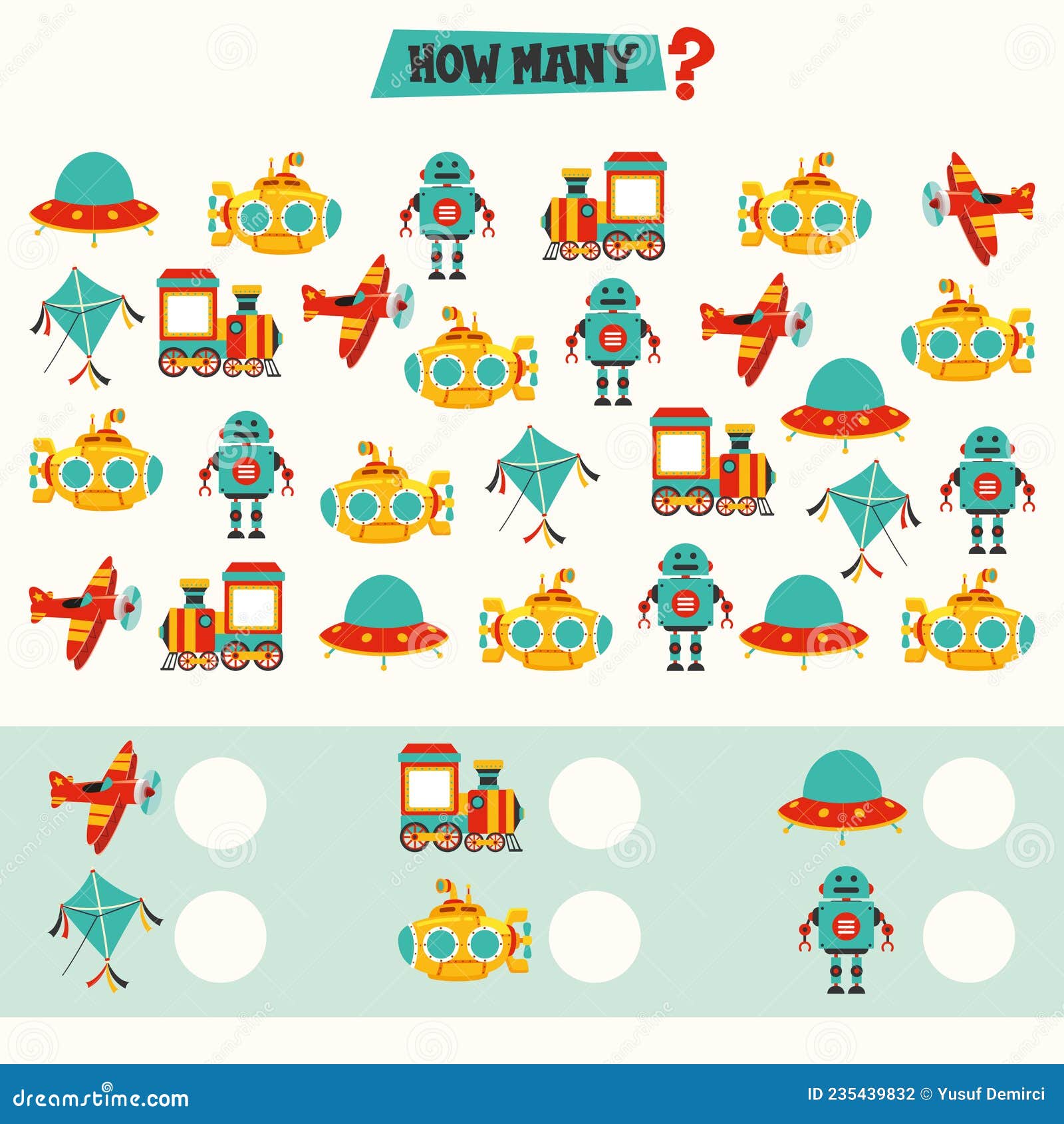 Math Worksheet Template with How Many Stock Vector - Illustration of ...