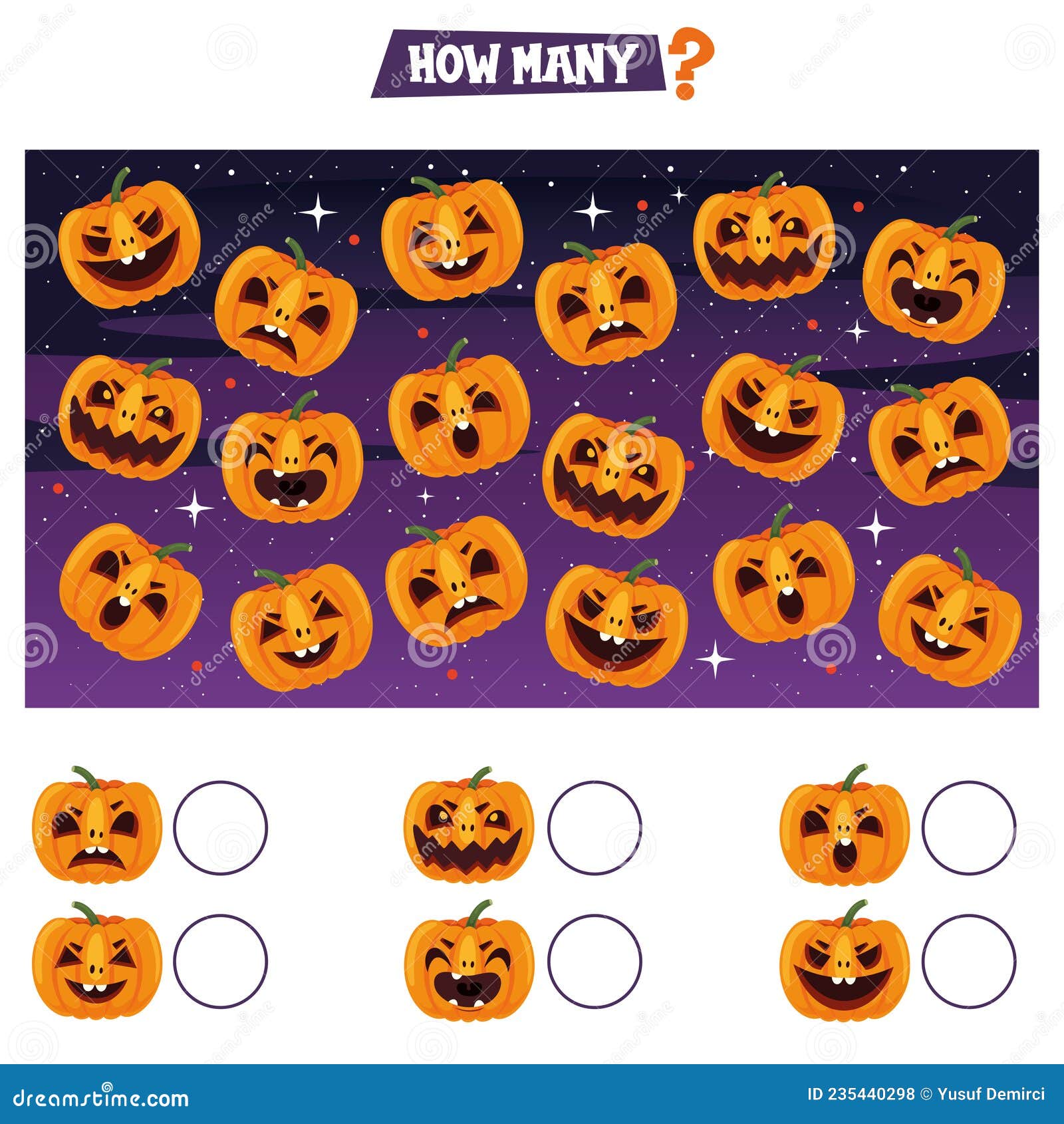 Math Worksheet Template with How Many Stock Vector - Illustration of ...