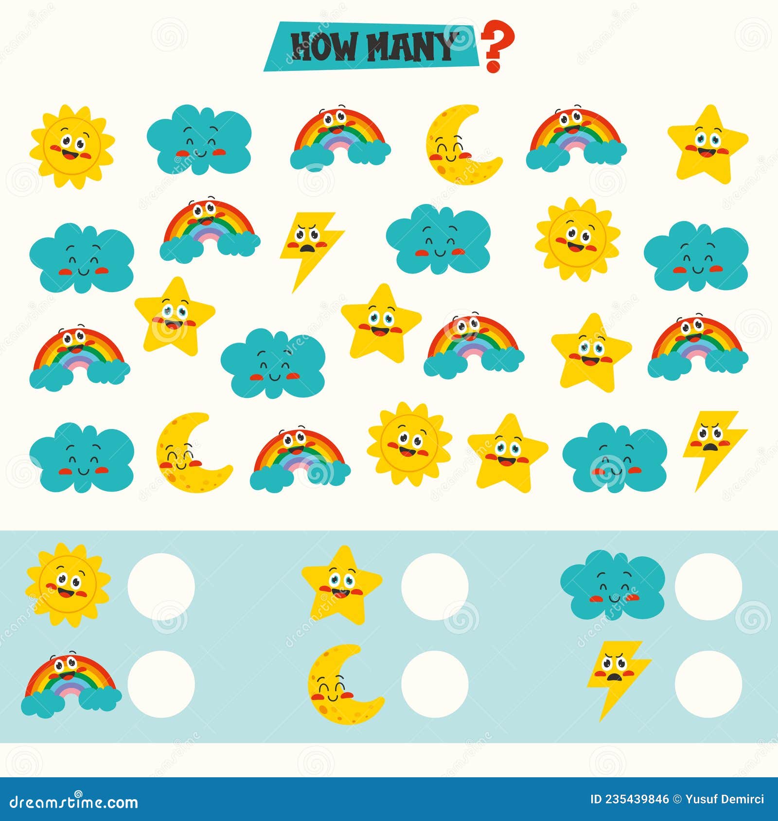Math Worksheet Template with How Many Stock Vector - Illustration of ...