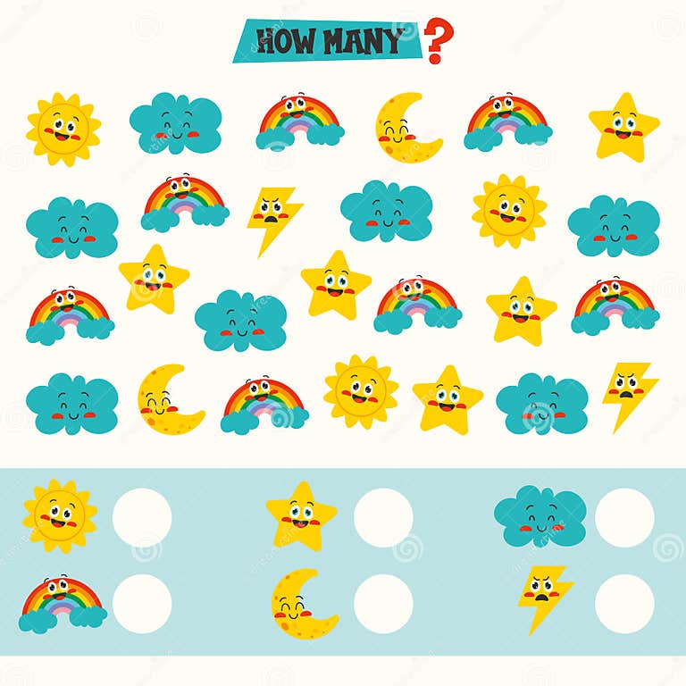 Math Worksheet Template with How Many Stock Vector - Illustration of ...