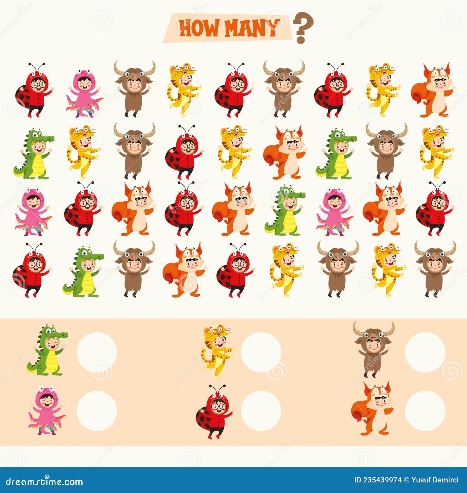 Math Worksheet Template with How Many Stock Vector - Illustration of ...