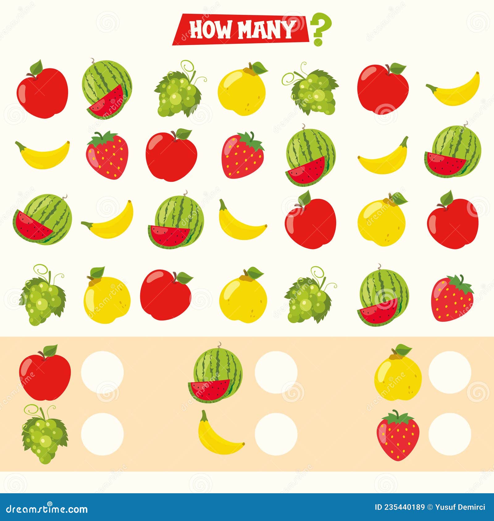 Math Worksheet Template with How Many Stock Vector - Illustration of ...