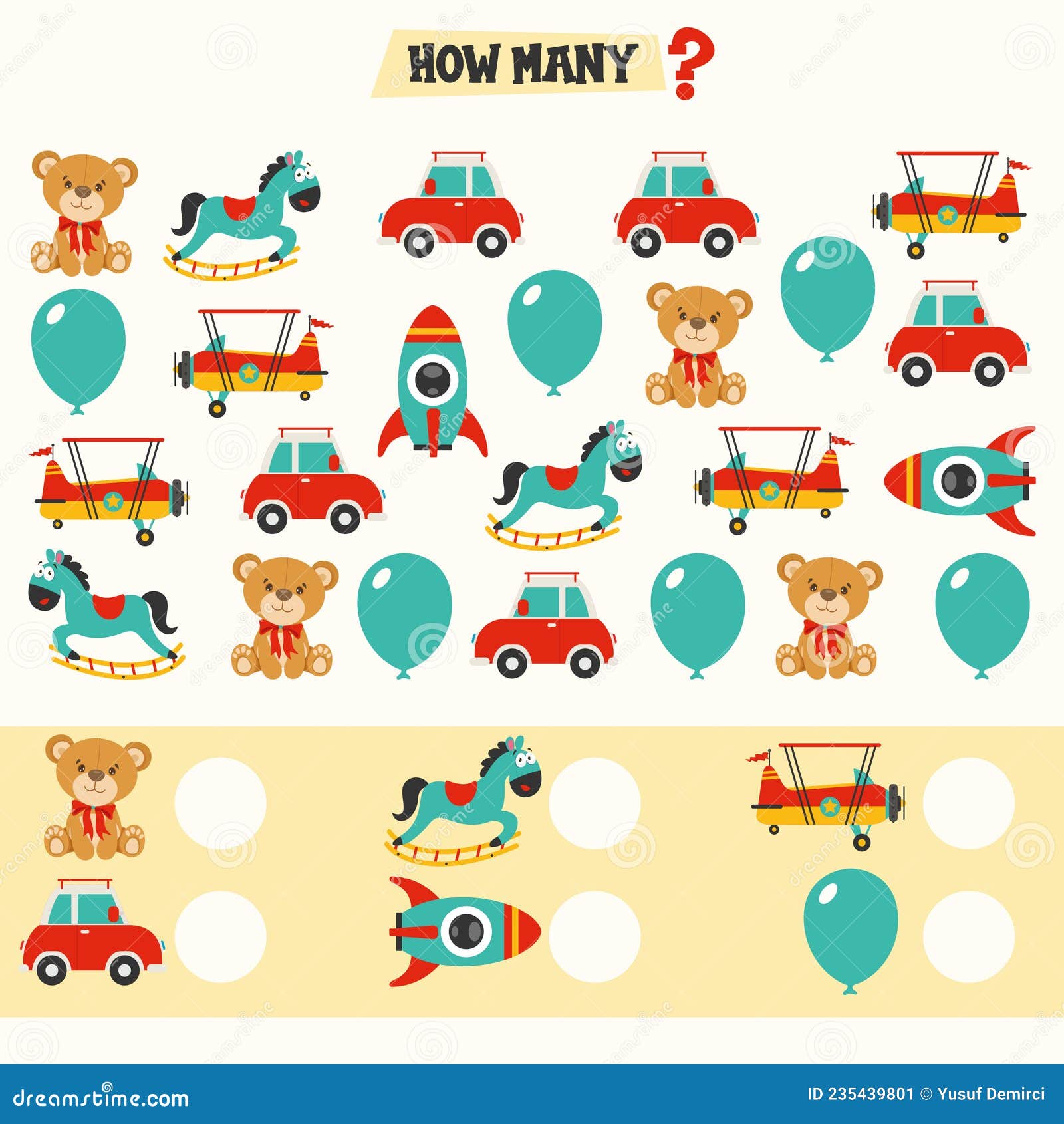 Math Worksheet Template with How Many Stock Vector - Illustration of ...