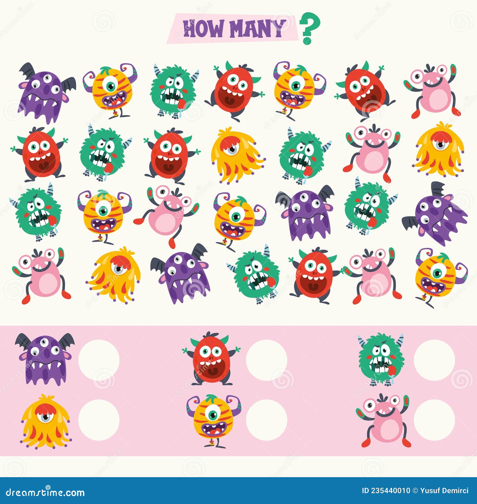 Math Worksheet Template with How Many Stock Vector - Illustration of ...