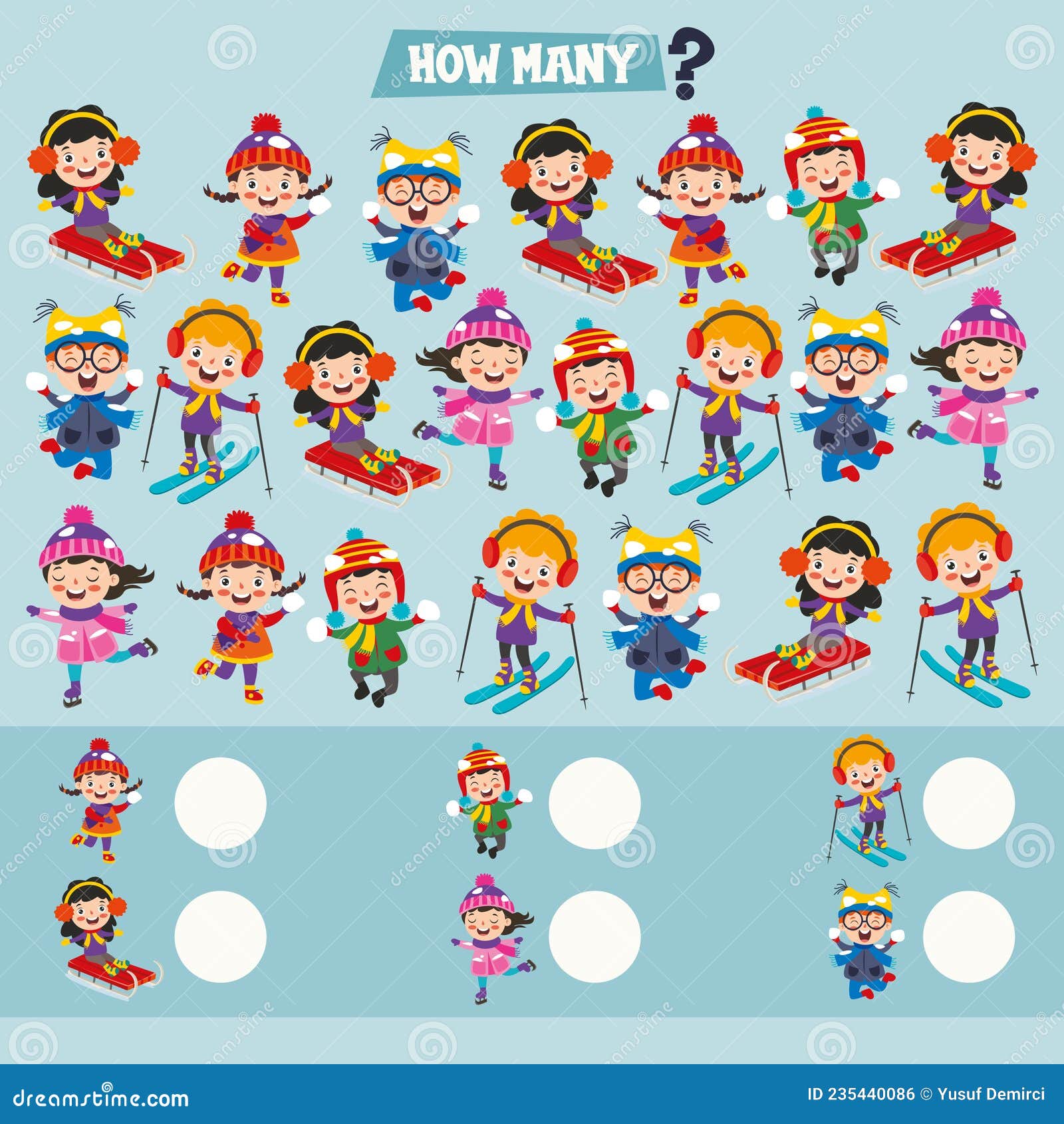 Math Worksheet Template with How Many Stock Vector - Illustration of ...