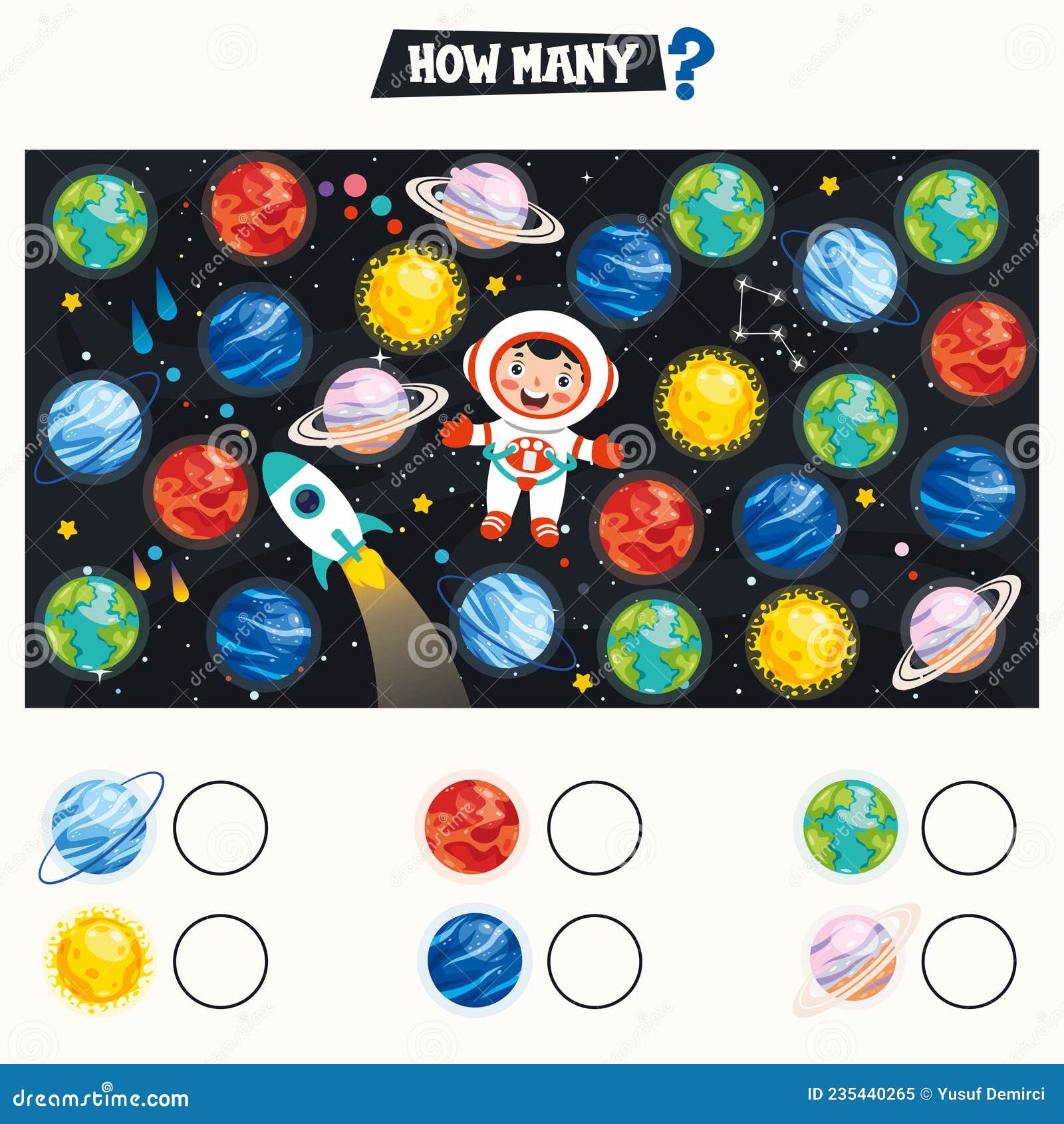 Math Worksheet Template with How Many Stock Vector - Illustration of ...