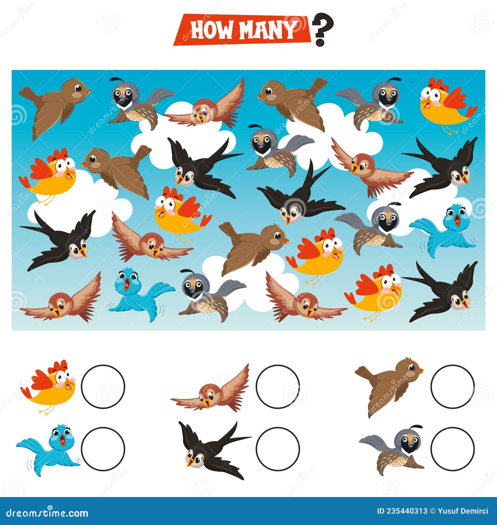 Math Worksheet Template with How Many Stock Vector - Illustration of ...