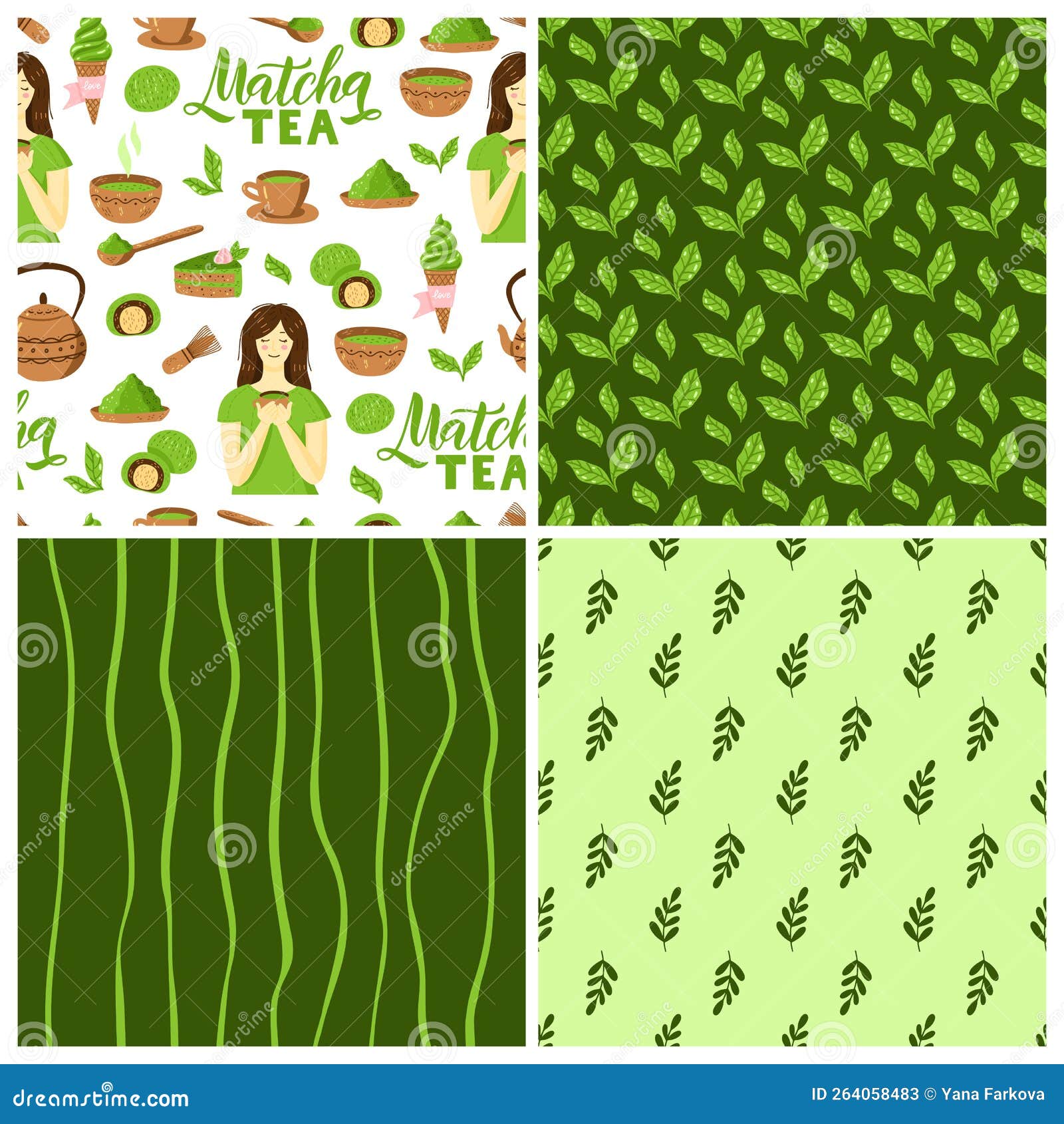 Matha Tea Leaf Organic Seamless Pattern Set. Floral Design Template for ...
