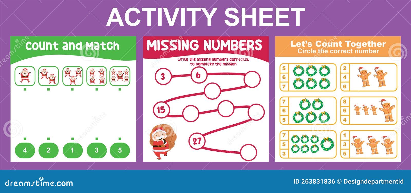 3 in 1 Mathematic Activity Sheet for Children Stock Vector ...