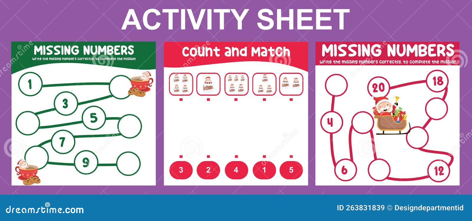 3 In 1 Mathematic Activity Sheet For Children Cartoon Vector ...