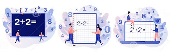 Mathematic Class. Tiny People Learning Math. Arithmetic Symbols ...